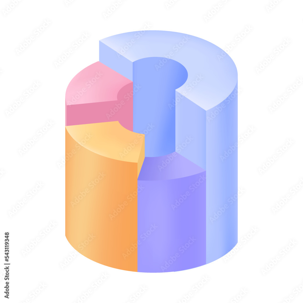 Pie chart with stages of purple, yellow, red and blue 3D icon. Four ...