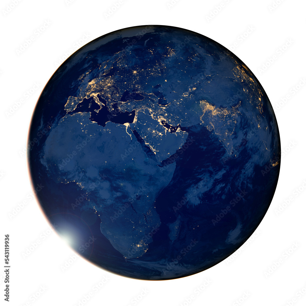 Earth photo at night on transparent background, png image, City Lights ...