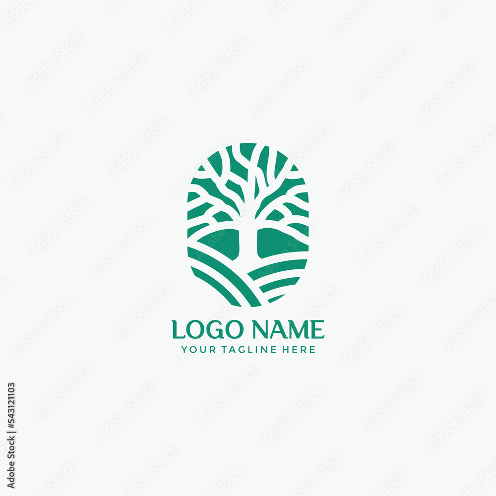 modern tree logo set design.Nature tree logo in negative space concept ...