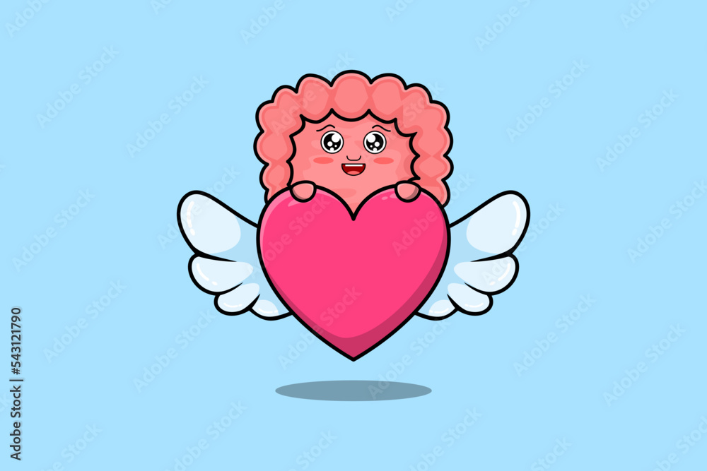 cute cartoon Intestine character hiding heart in flat cartoon style ...