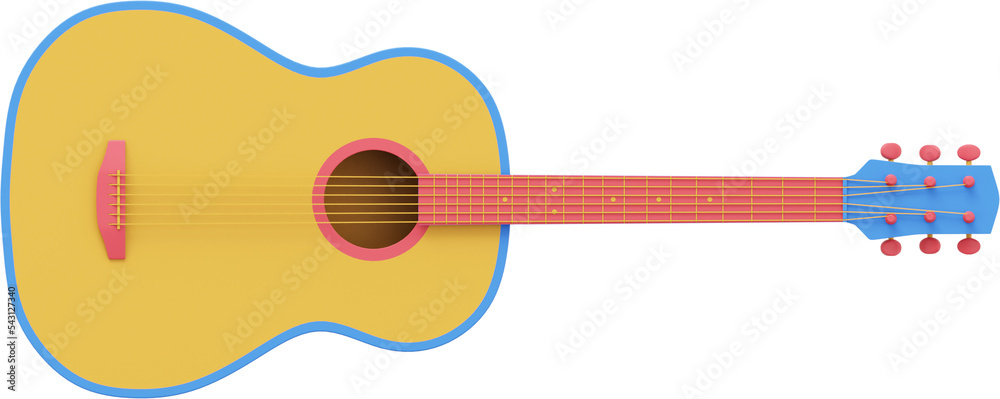 Multicolored acoustic guitar, front view. 3D rendering. PNG icon on ...