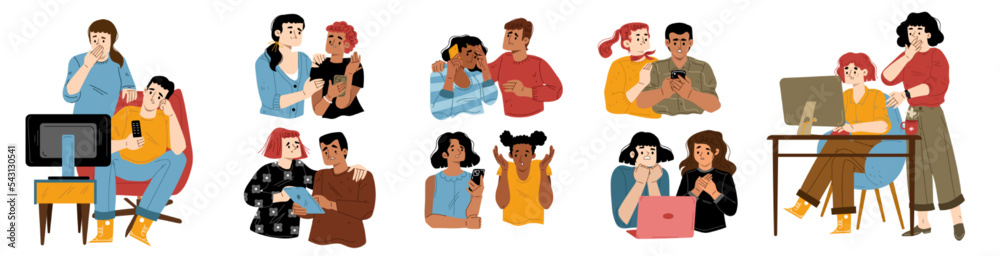 Bad news shock reaction isolated set. Frustrated people with shocked ...