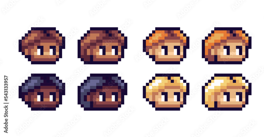Chibi cute human face pixel art set. Adorable kawaii avatar, male and ...