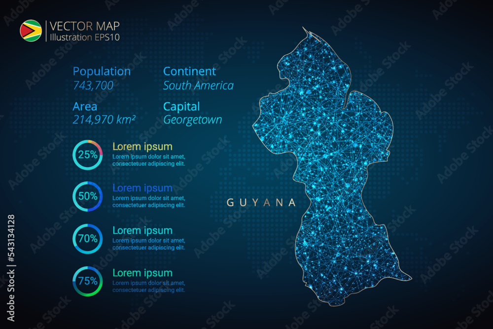 Guyana map infographics vector template with abstract geometric mesh ...