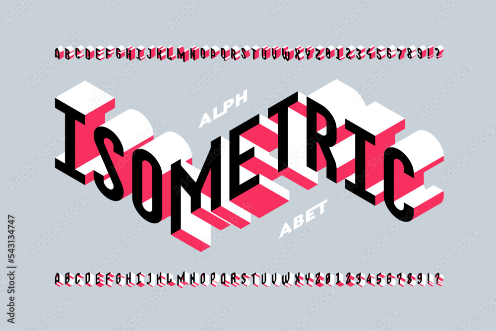 Isometric design 3d font, alphabet letters and numbers vector ...