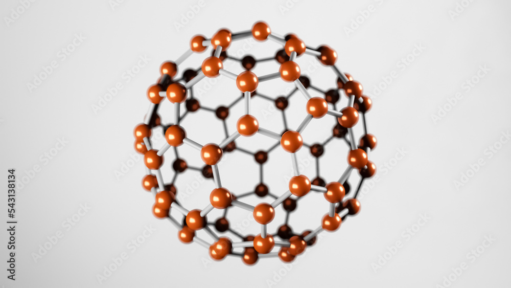Model of Fullerene Molecule, allotrope of carbon atoms, round sphere ...
