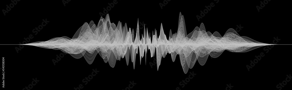 Abstract white wireframe sound waves, visualization of frequency ...
