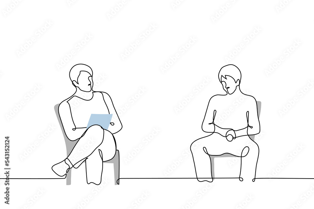 man sitting at the reception of a male psychologist - one line drawing ...