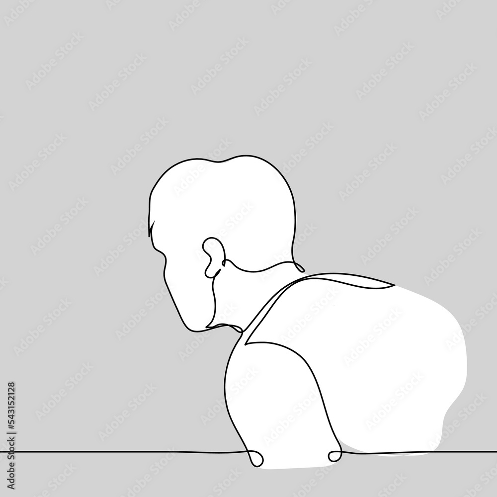 man rests his forehead against the wall - one line drawing vector. the ...