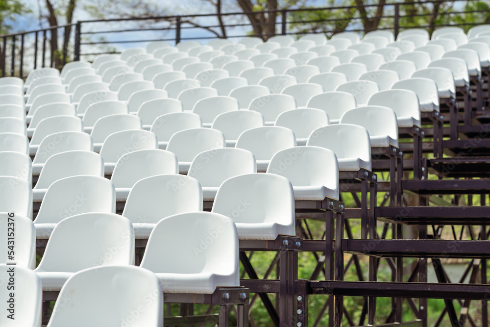 Seats of tribune on sport stadium. Concept of fans, chairs for audience ...