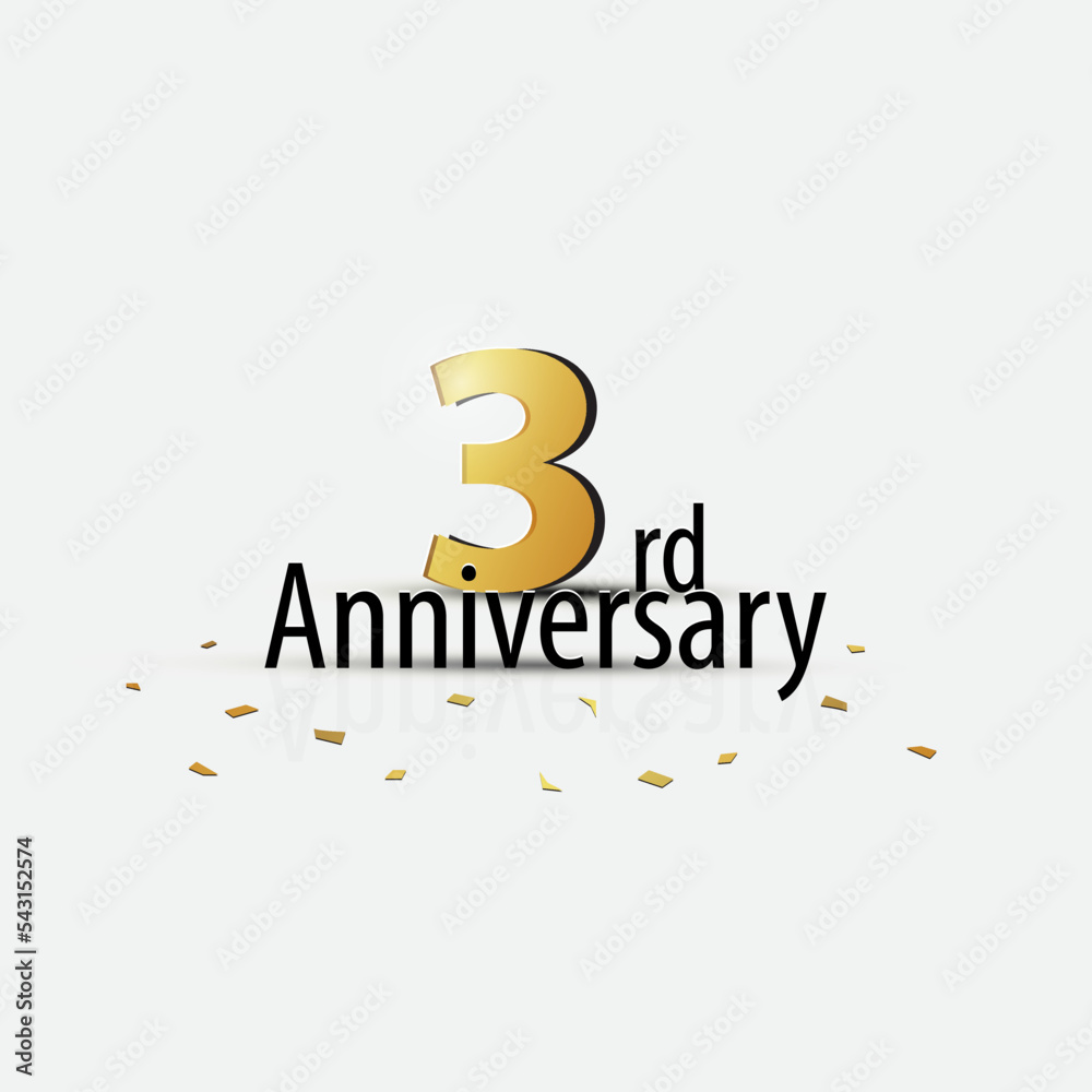 Gold 3rd year anniversary celebration elegant logo white background ...