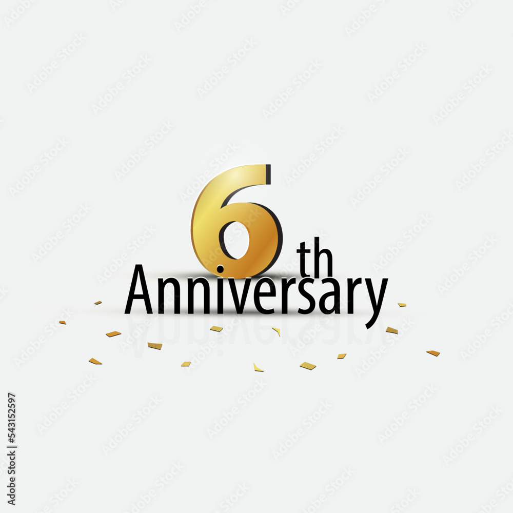 Gold 6th year anniversary celebration elegant logo white background ...