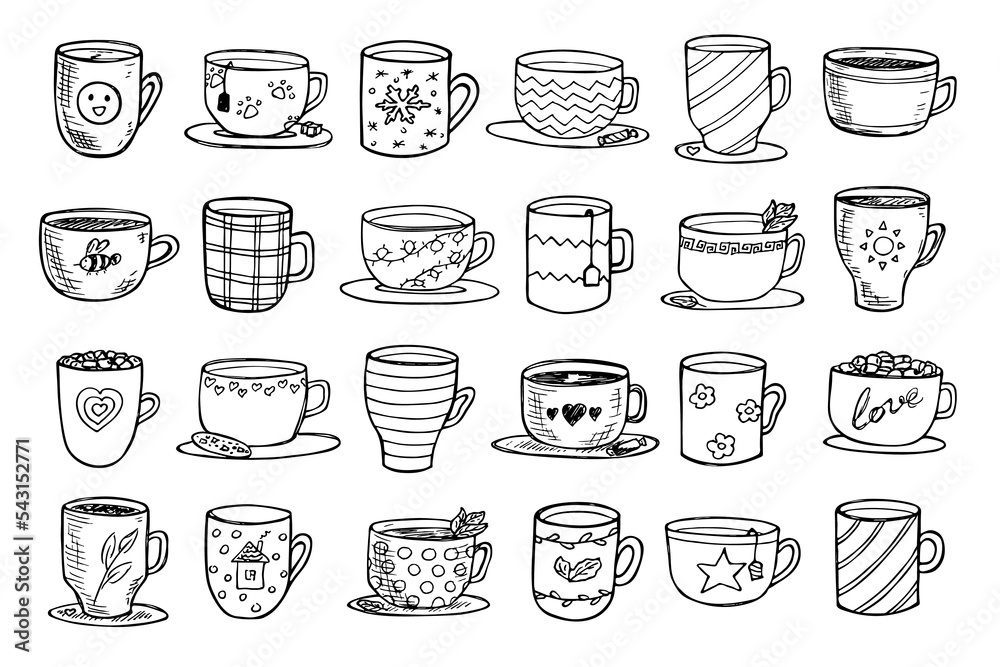 Cute cup of tea and coffee illustration. Simple mug clipart. Cozy home ...