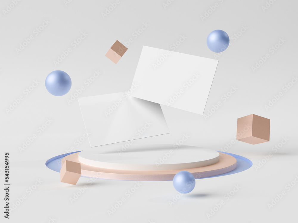 Floating business cards on stage podium Mockup. Template of ...