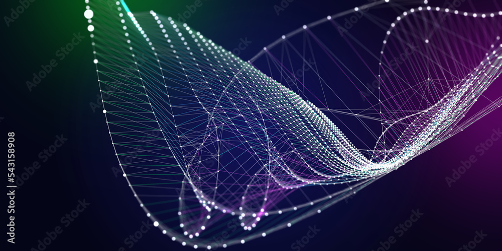 Abstract background contain poly grid defocus. Technology 3d wavy polygonaly concept. Banner for ...