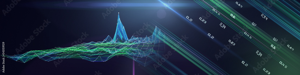 Abstract background polygonal grid with color blurred lines and data. Presentation concept of ...