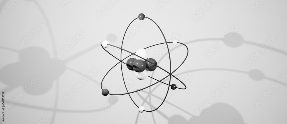 3D rendering illustration model of an atom with nucleus, electrons ...