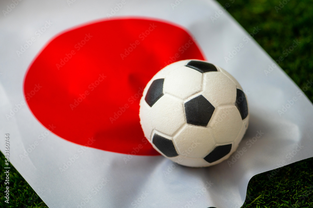 Japan national football team. National Flag on green grass and soccer ...