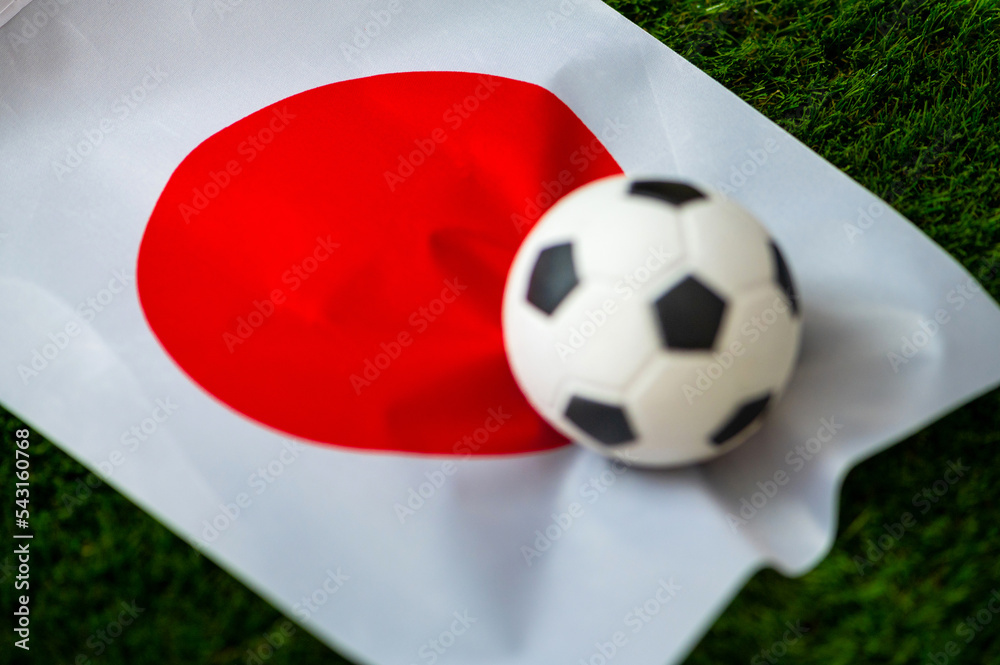Japan national football team. National Flag on green grass and soccer ...