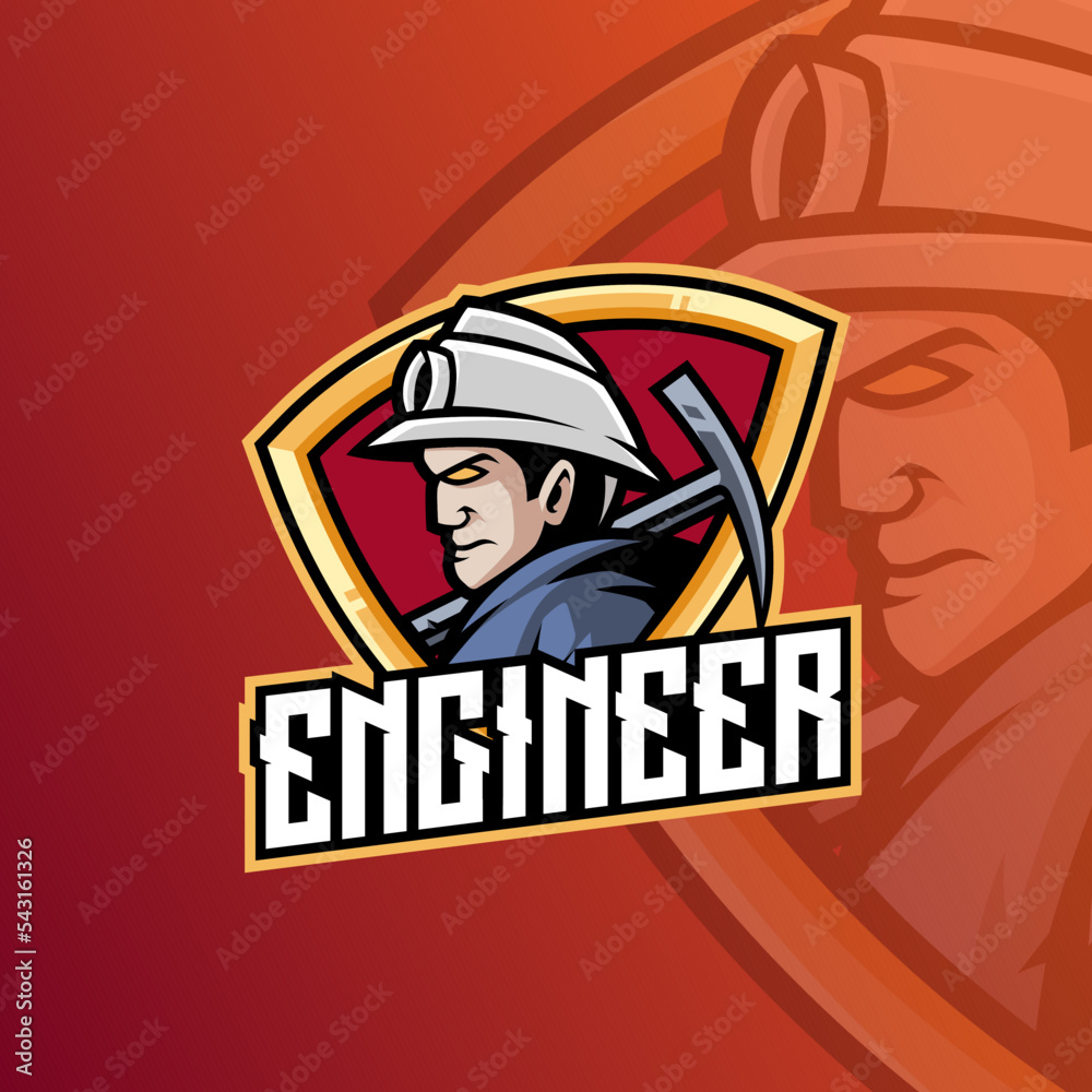 Mining Engineer Mascot Logo Premium Template Stock Vector | Adobe Stock