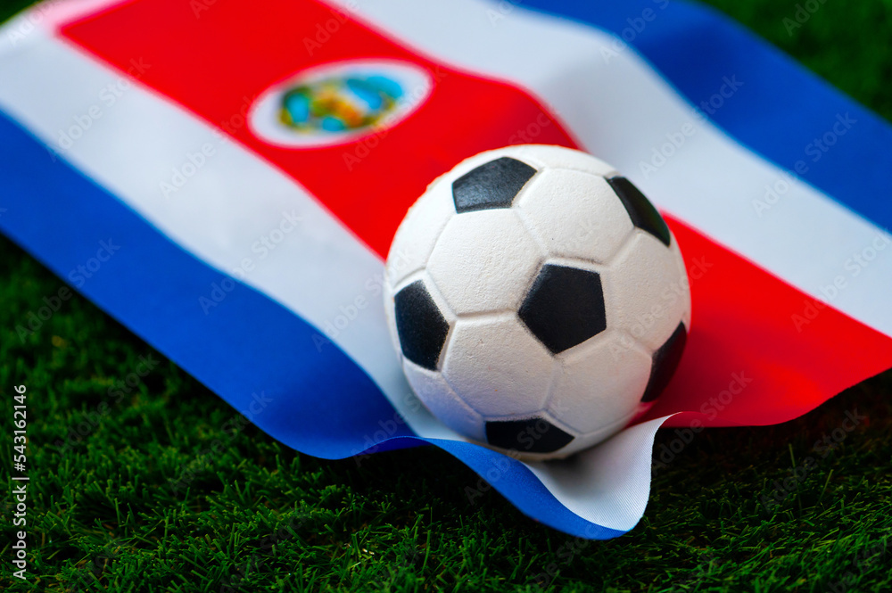 Costa Rica national football team. National Flag on green grass and ...