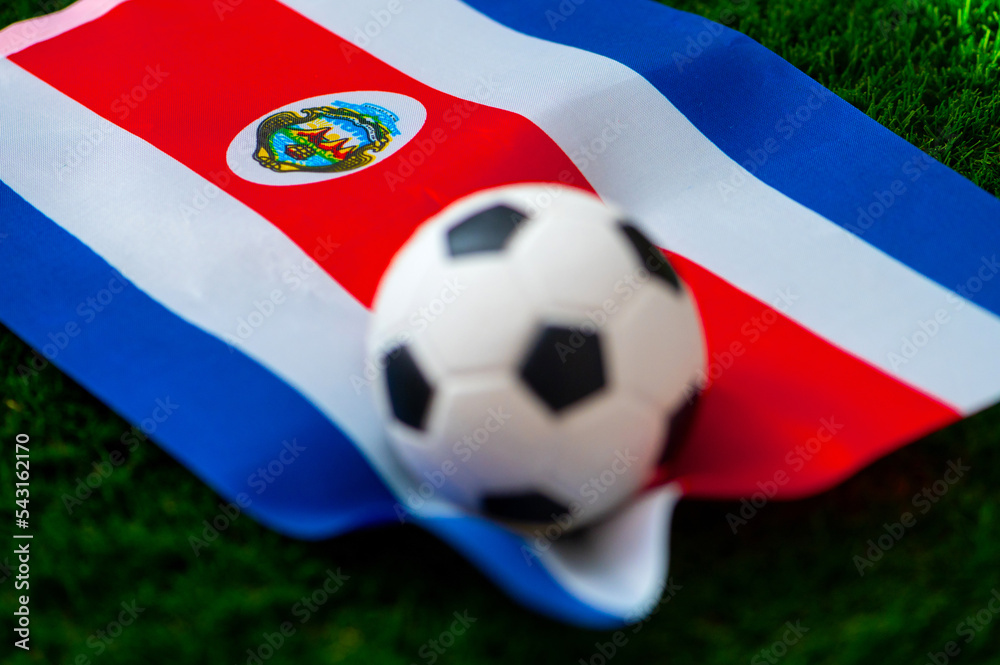 Costa Rica national football team. National Flag on green grass and ...