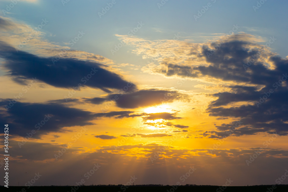 sunset sky with multicolor clouds. Dramatic twilight sky background ...