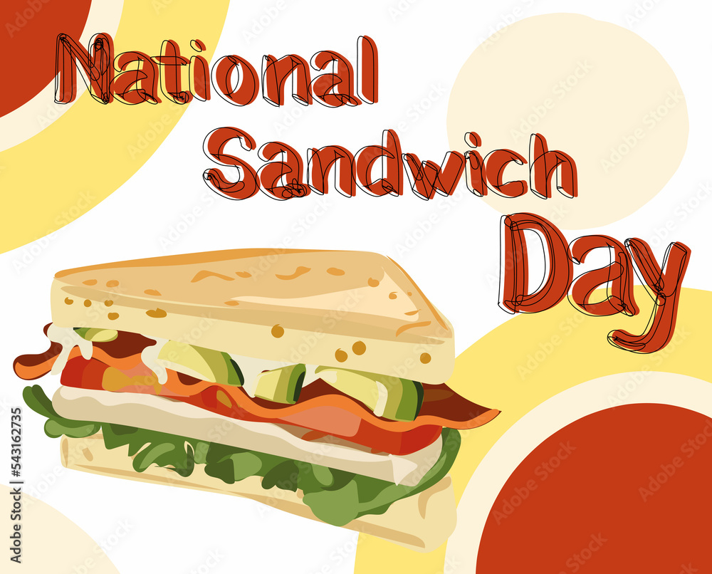 National Sandwich Day line vector banner, background, poster. One ...