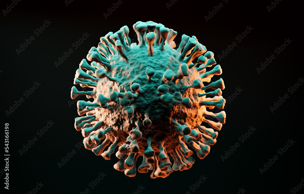 Illustration of one single virus cell, visualization of a viral ...