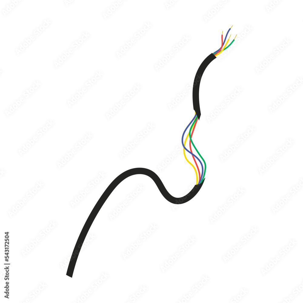 Broken electrical cable with damaged insulation. Vector illustration of ...
