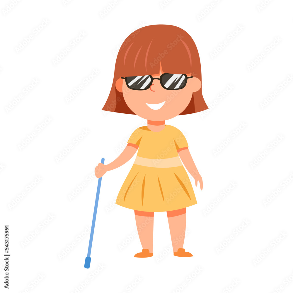 Kid with disabilities vector illustration. Cartoon child with stick ...