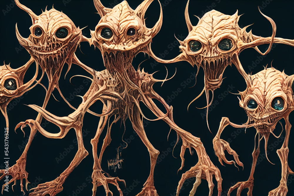 Group of scary monster alien ants. Nightmare alien monster looking at ...