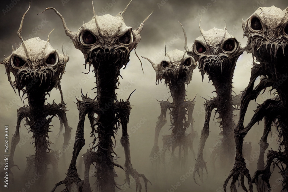 Group of scary monster alien ants. Nightmare alien monster looking at ...