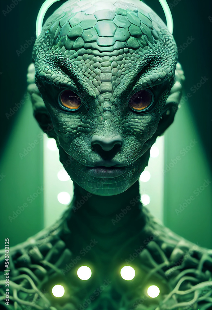 Green Reptilian Alien, Hybrid Human Alien, Lizard creature, Science Fiction character, Creepy ...