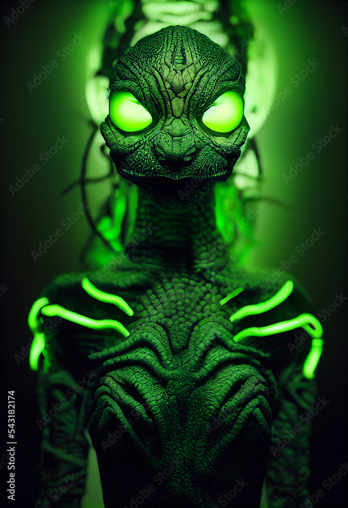 Green Reptilian Alien, Hybrid Human Alien, Lizard creature, Science ...