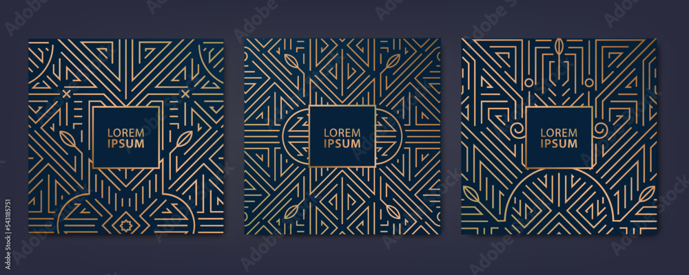 Vector set of luxury cover templates, square line art deco patterns ...