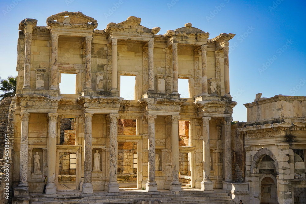 The Library of Celsus in Ephesos. Ephesus is the best-preserved and ...