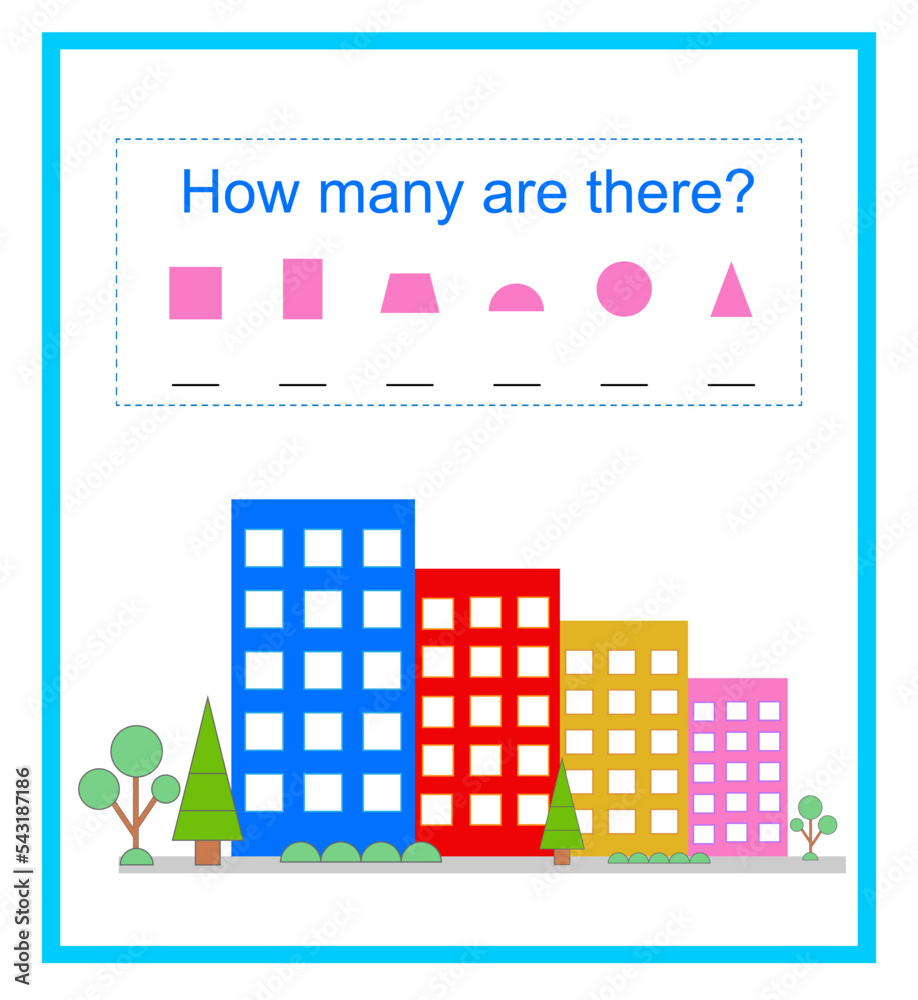 Math activity for children. How many geometric shapes? Developing ...
