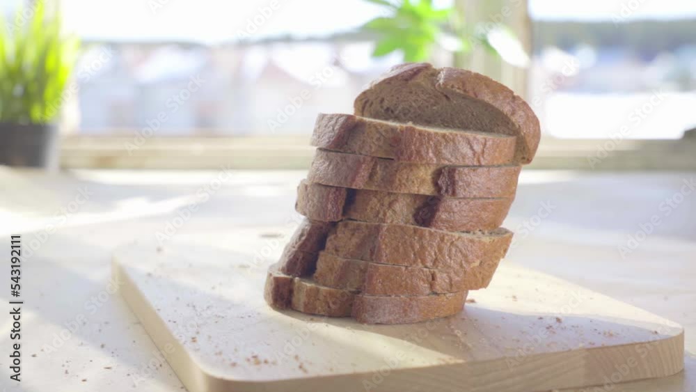 Sliced White Bread Falling on the Table in Slow Motion Stock Video ...