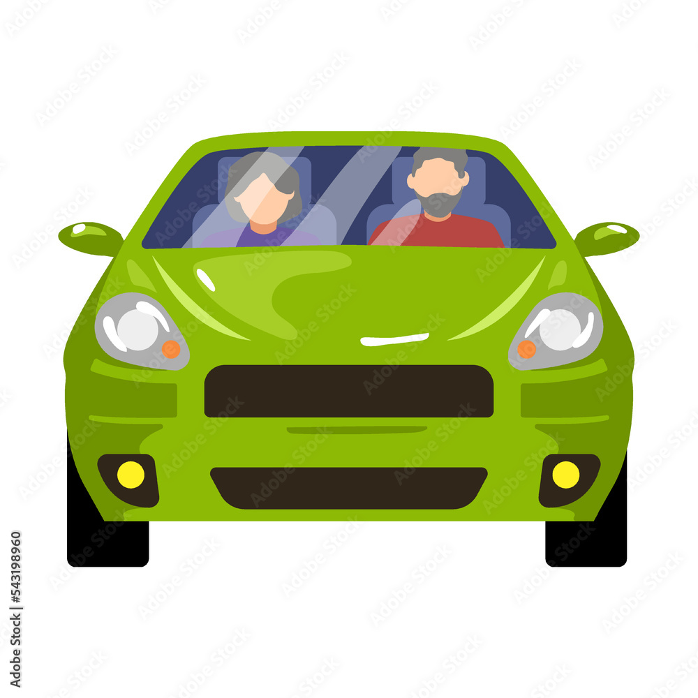 Front view of instructor and student driving car, cartoon vector ...