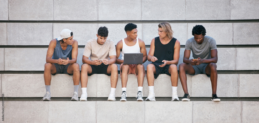 Sports friends, technology and fitness multimedia user website, online ...