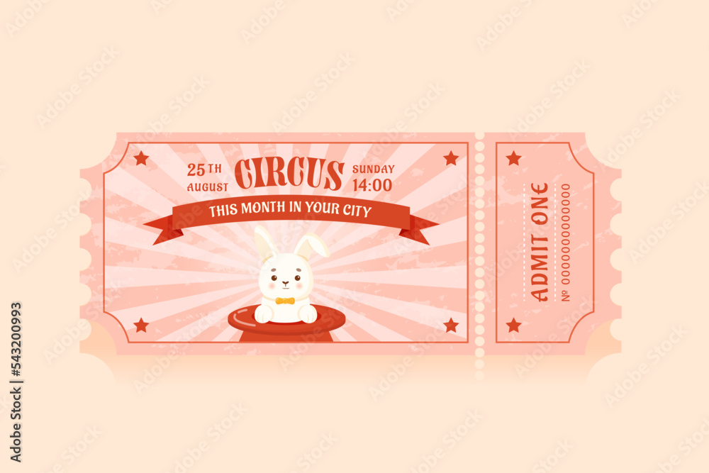 Vintage circus ticket with rabbit, in red and pink, with vintage text ...