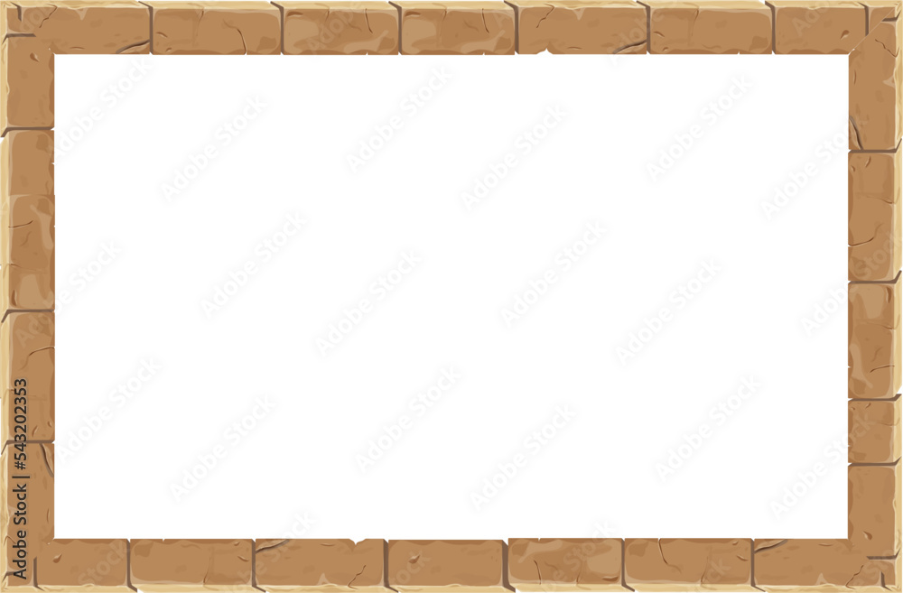 Stone brick frame border ancient medieval in cartoon style, isolated on ...