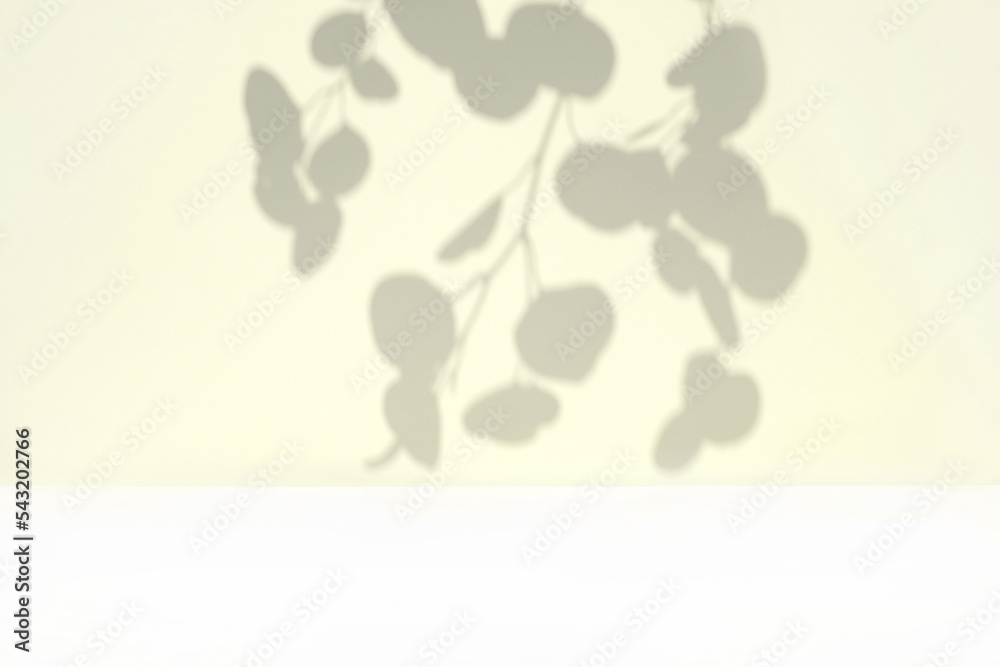 Plant shadows on neutral color wall. Leaves shadow background. Branches ...
