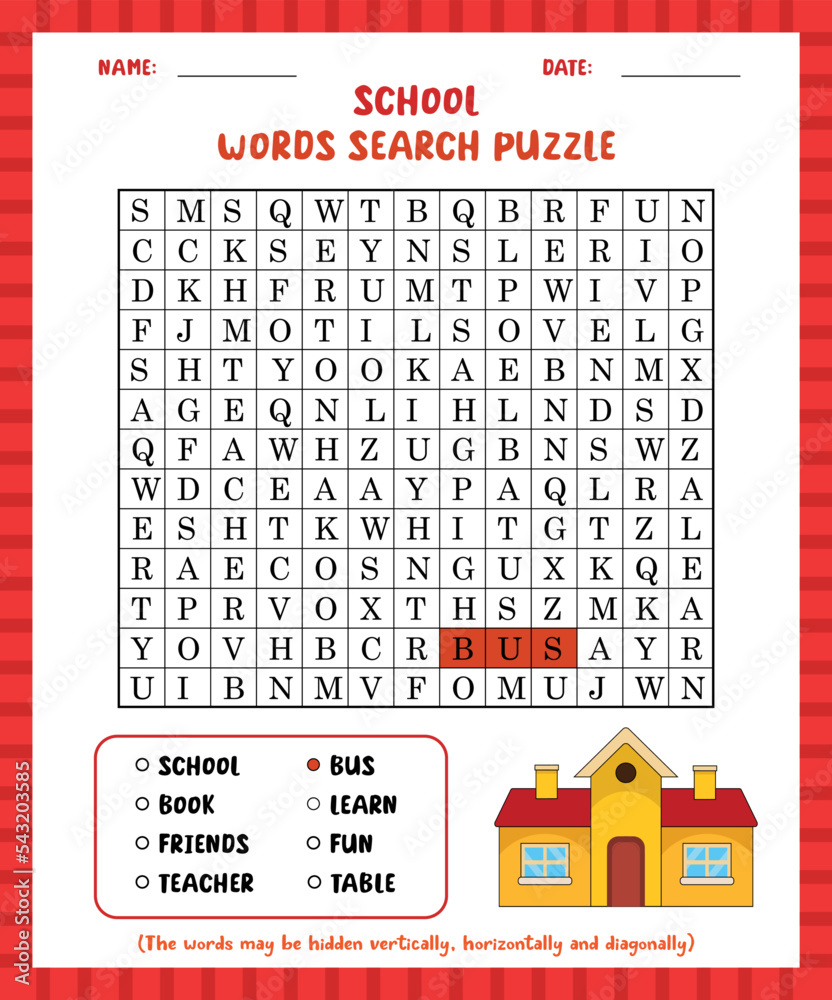 Word search game school word search puzzle worksheet for learning ...