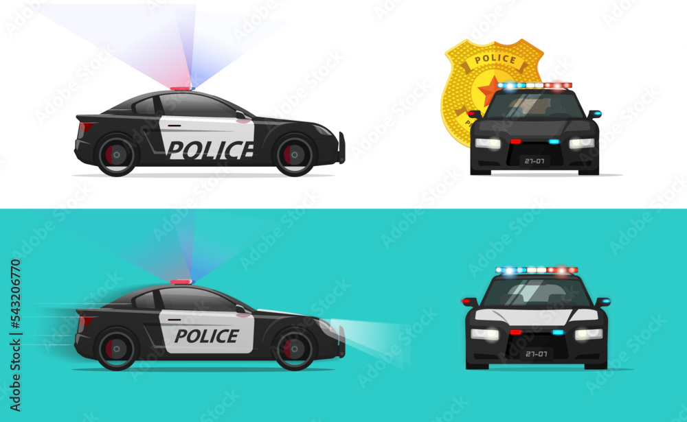 Police cop car vector or patrol officer vehicle with siren flasher ...