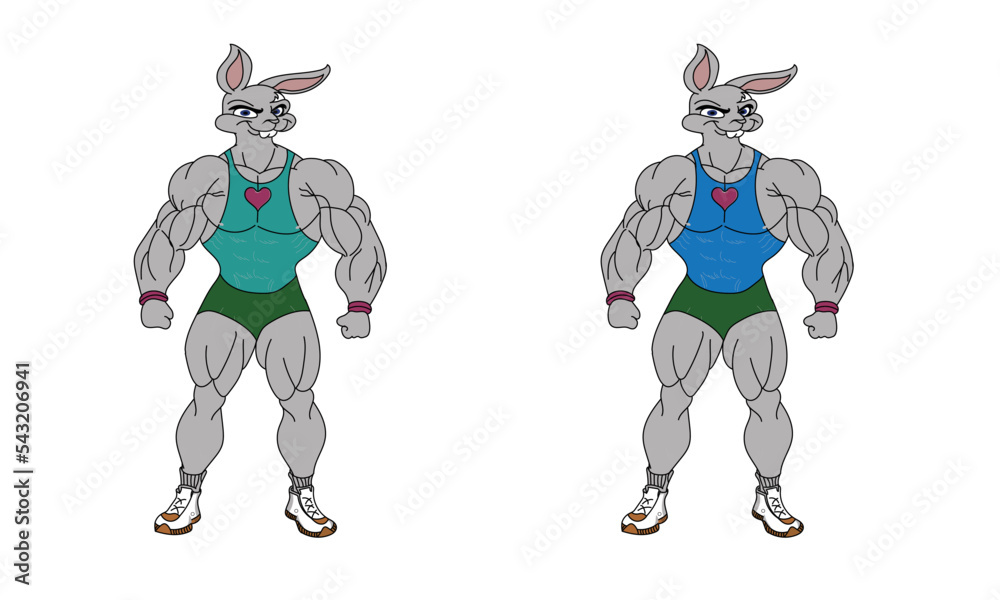 Bodybuilder Rabbit Illustrator draw Stock Vector | Adobe Stock