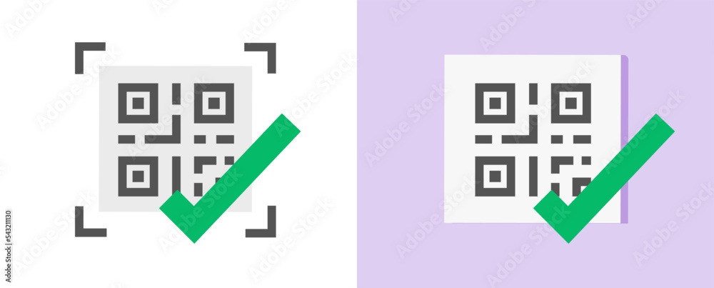Qr code icon vector pass check verification or scan concept with green ...
