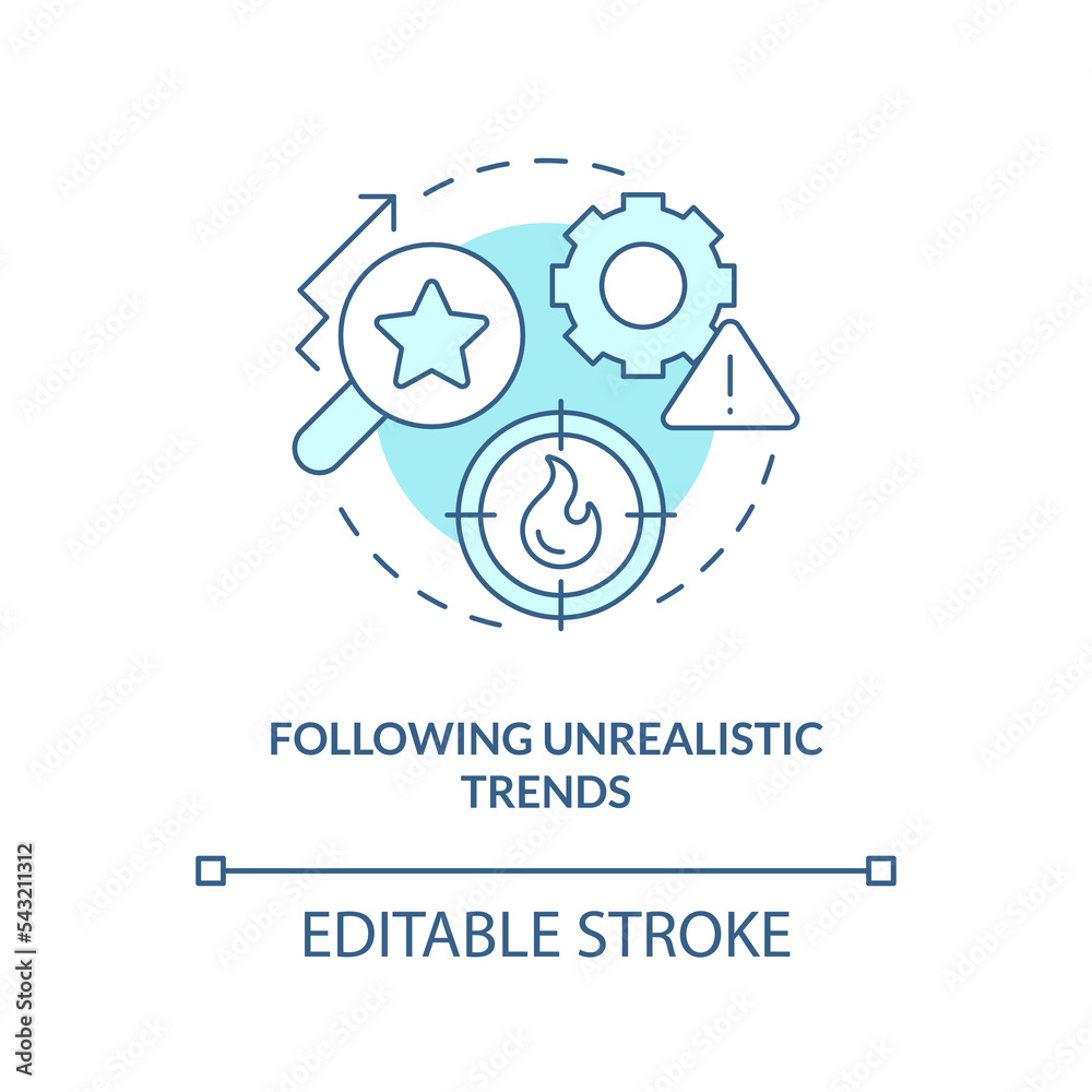 Vetor de Following unrealistic trends turquoise concept icon. UX UI designer fail abstract idea ...