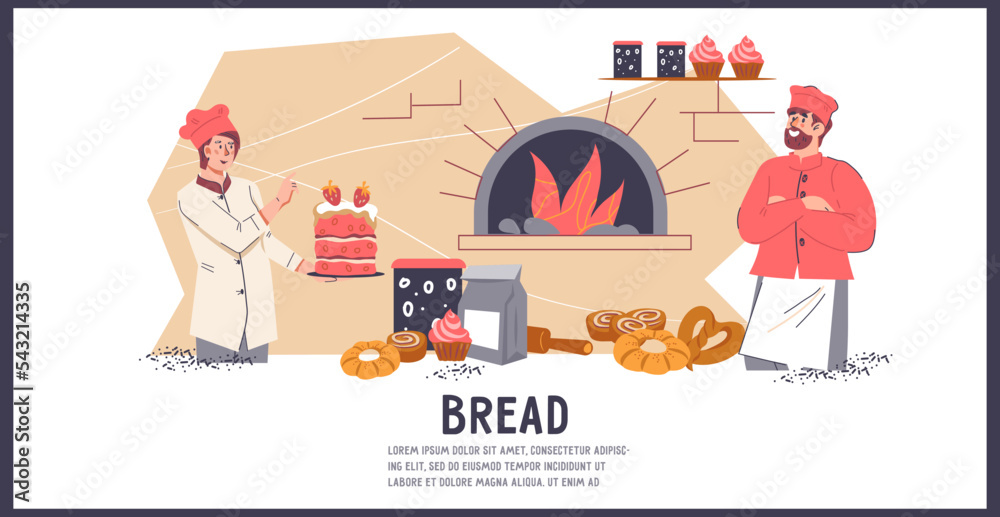 Flyer or poster for bakehouse template with fresh bread and bakers ...